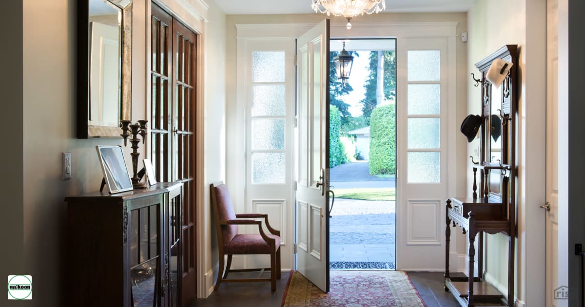 White Entryway With Wide Plank Wood Floors with Energy Star Exterior ...