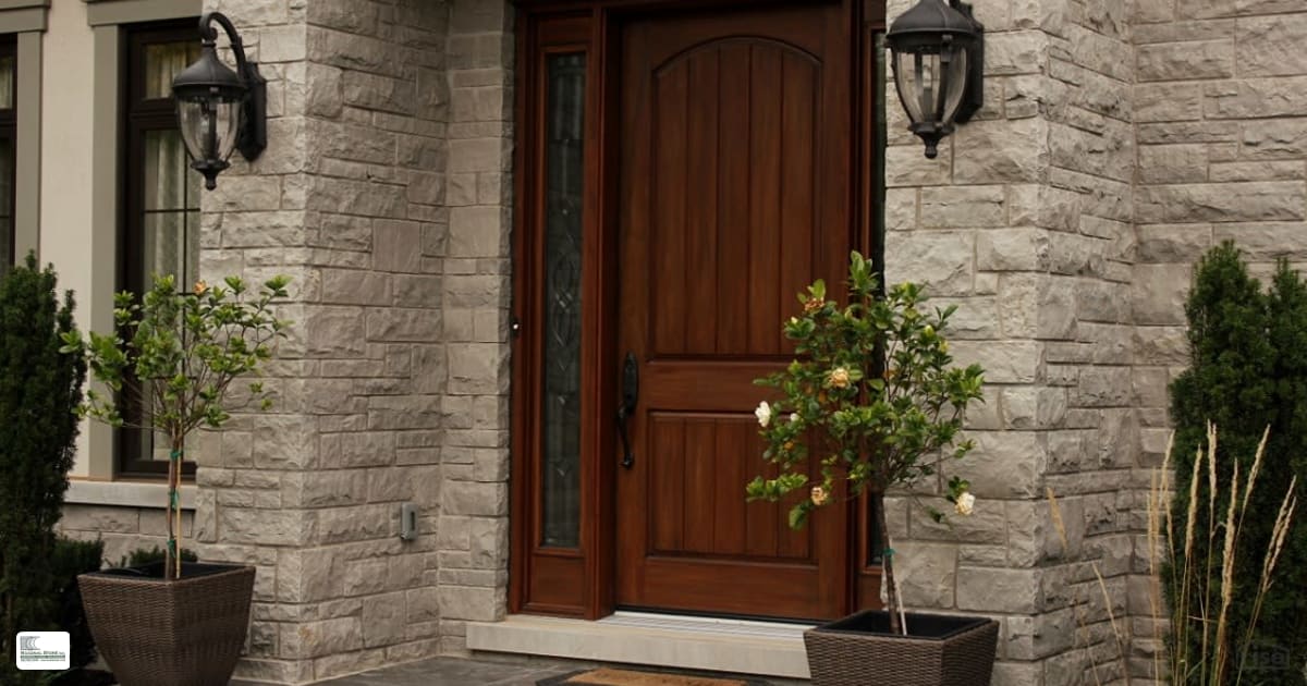 Solid wood door entryway with stone siding with Solid Wood Door by ...