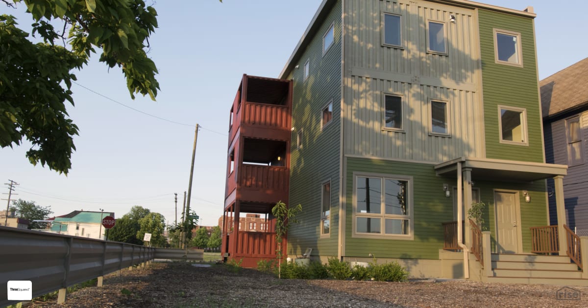 Hybrid Container Home Street View with Composite or Engineered Siding by Three Squared Inc.
