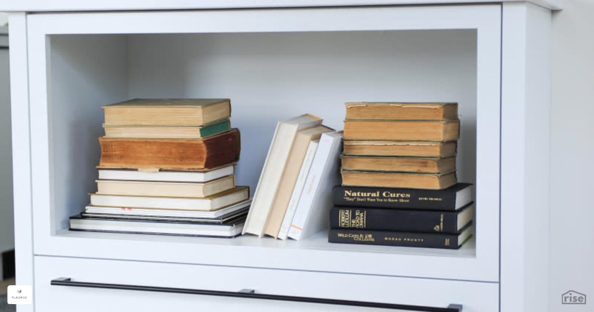 Luxton Square - Bookshelf with Wood Veneer Cabinet by PlaidFox