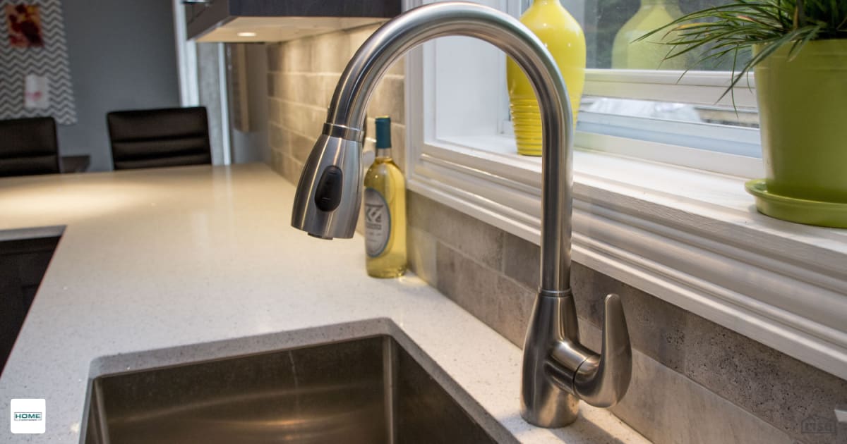 Dark Elegant Kitchen with Low-Flow Kitchen Faucet by Home Fashions