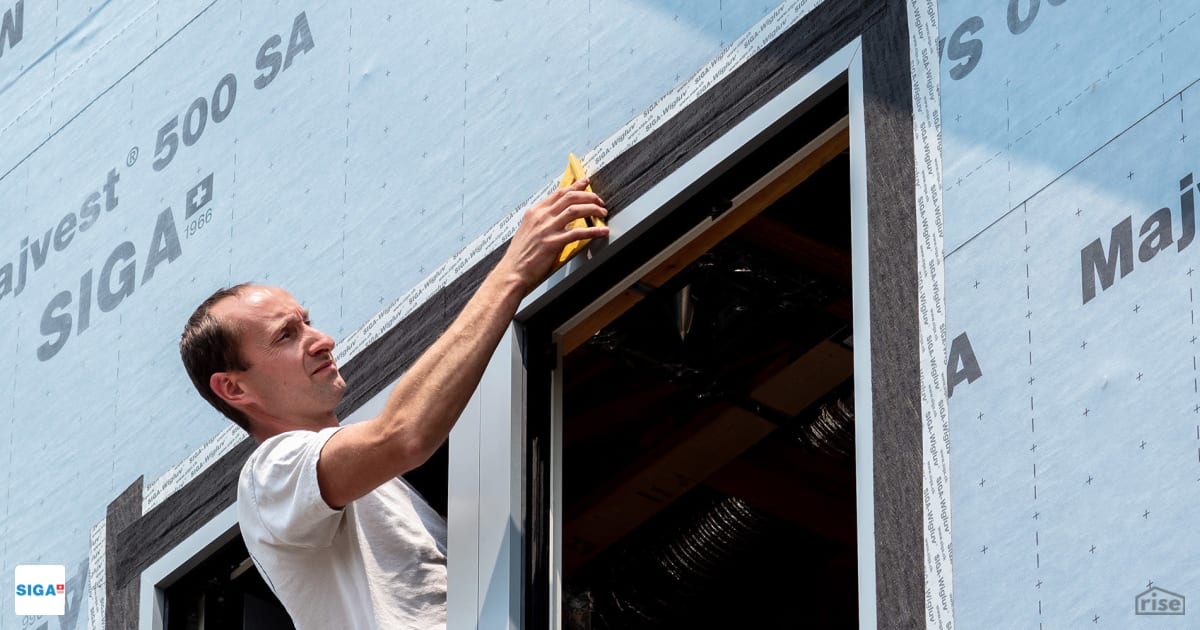 Applying SIGA exterior air sealing tape with Vapor Control Layer by ...