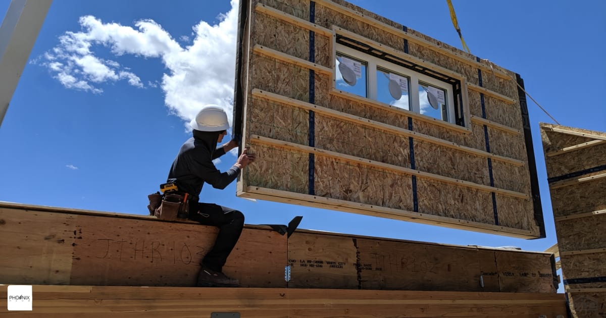 H14 panelized prefab Passive House second floor wall installation with ...