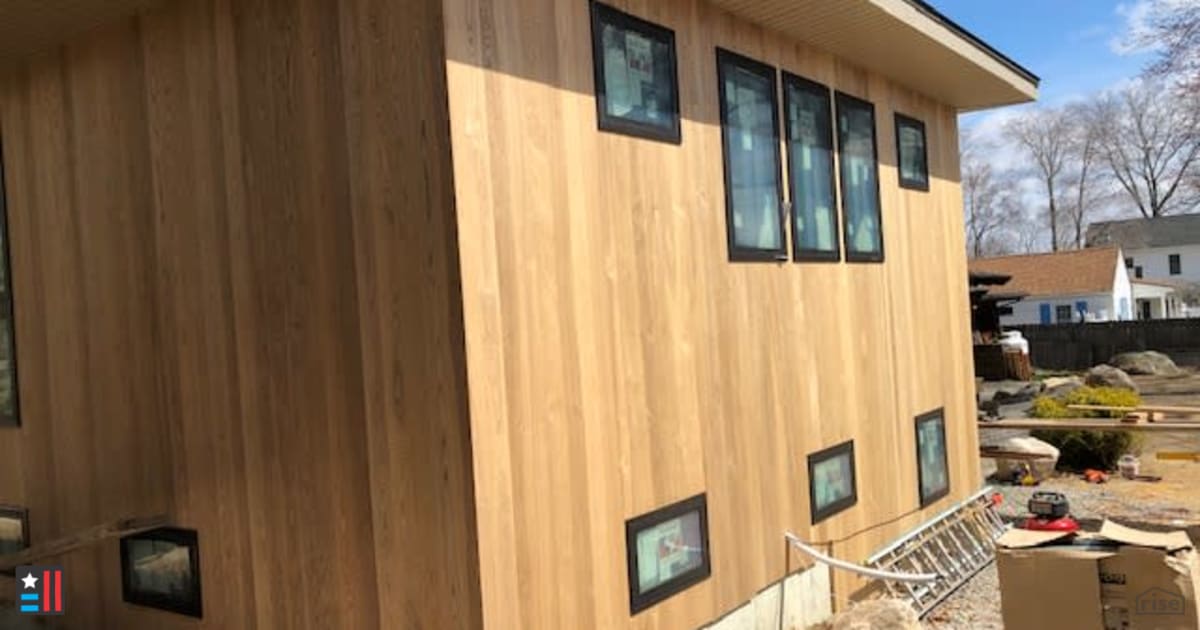 Thermally Modified Ash Alongside Black Trim Windows with Thermally ...