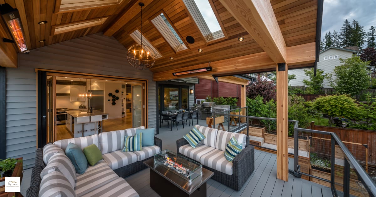 Patio with Accent Outdoor Lighting by My House Design/Build Team Ltd.