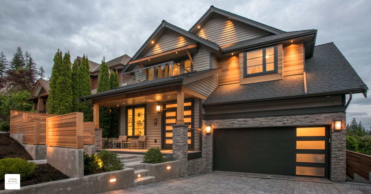 Front Exterior with Solar Outdoor Lights by My House Design/Build Team Ltd.