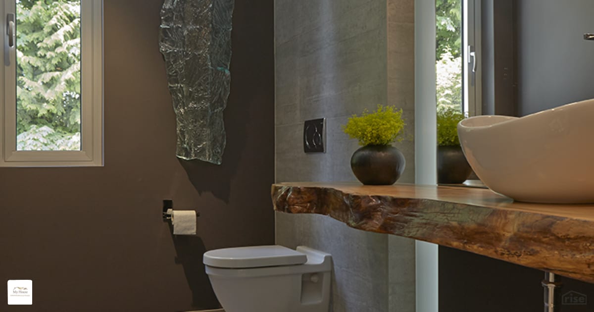 Bathroom with Wall-hung Dual Flush Toilet by My House Design/Build Team ...