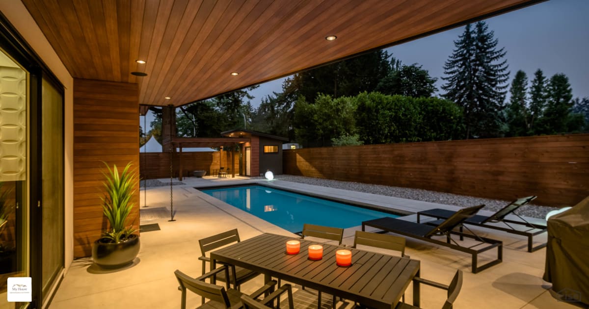 Fort Langley Modern Blend - Pool and Patio with Accent Outdoor Lighting ...