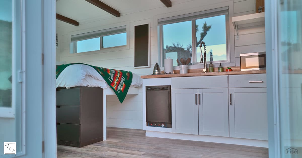 Container Home With White Kitchen with Wood Veneer Cabinet by ...