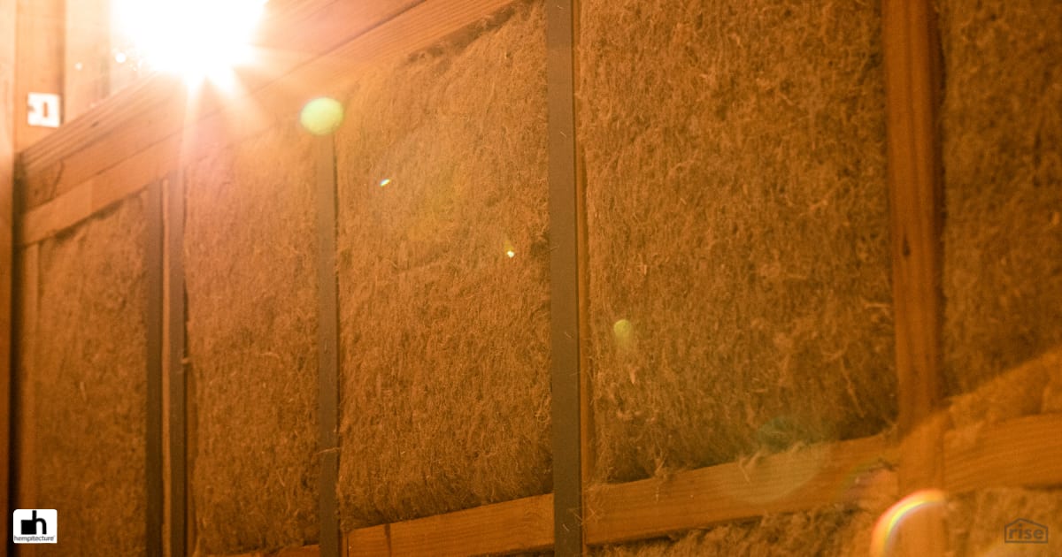 HempWool Batts Pressed Into place with Hemp Batt Insulation by Hempitecture