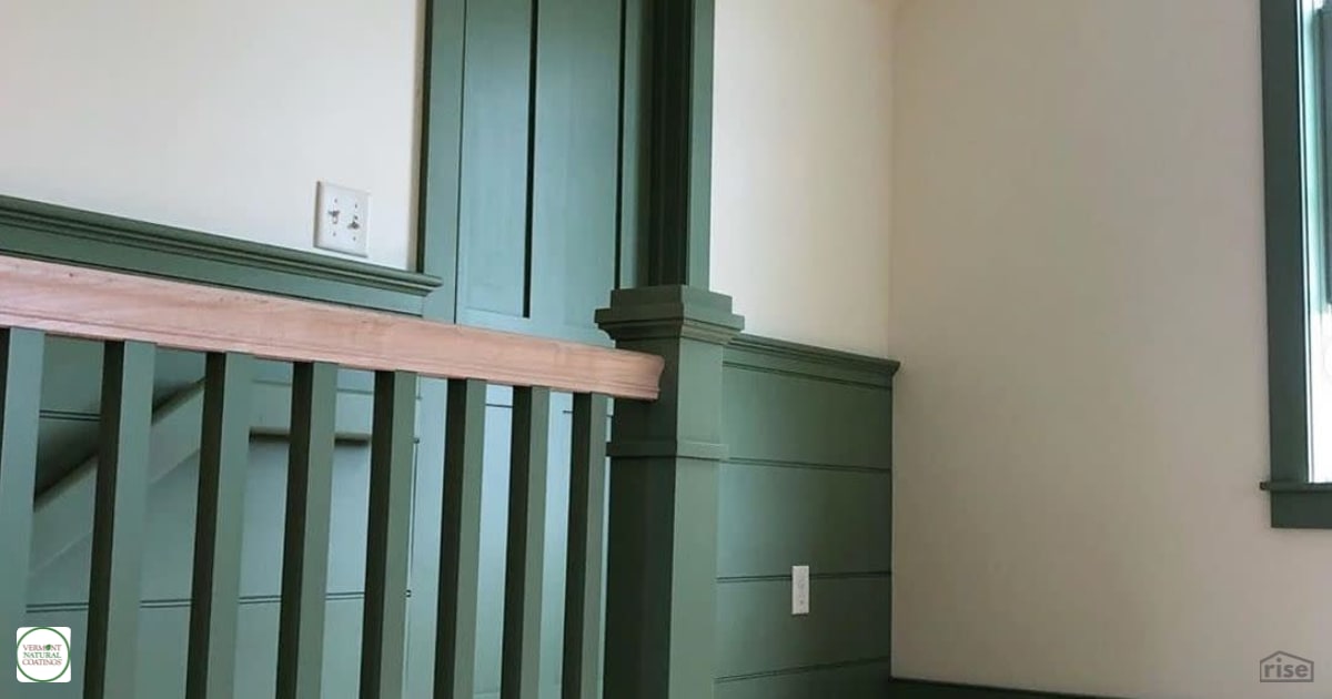Green staircase with finished railing with Interior Wood Finish by ...