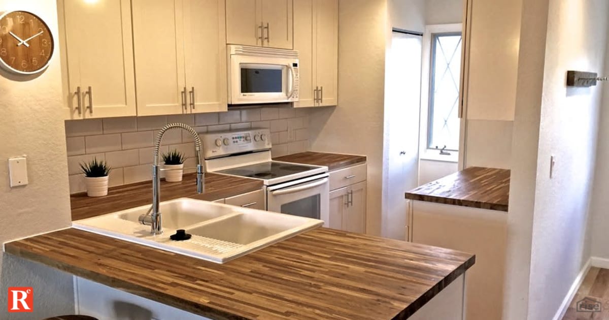 Kitchen with hardwood countertop with FSC Certified Solid Wood ...