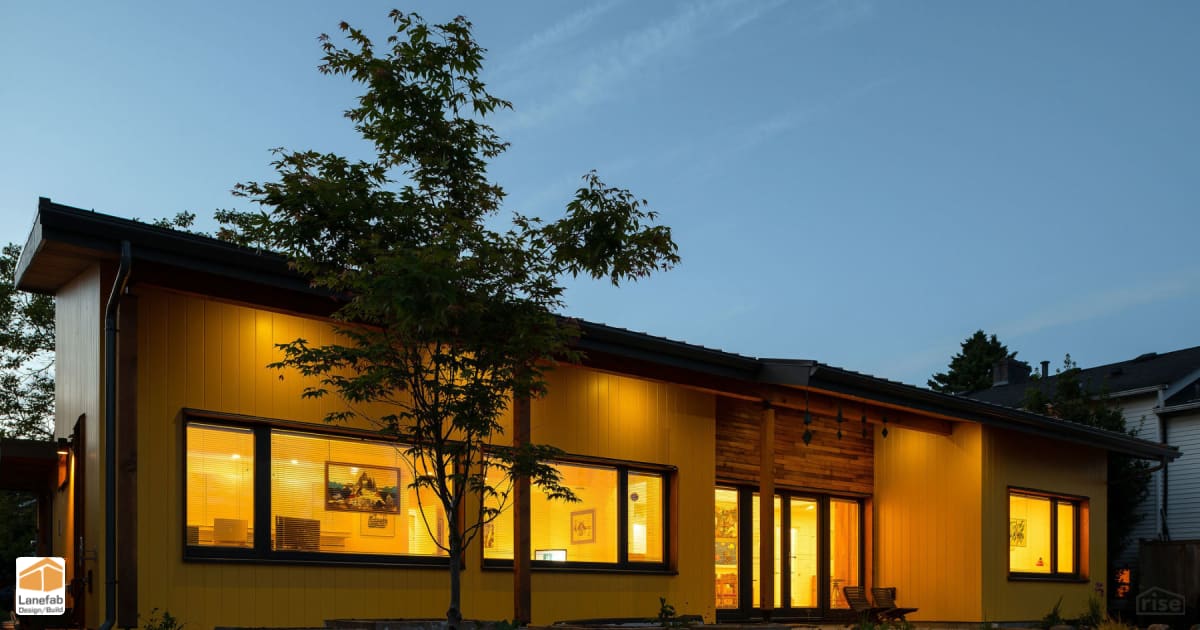 South windows and overhangs with Passive House Door by Lanefab Design/Build