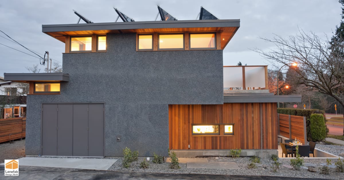 Solar Lane House Exterior Side view with Awning Window by Lanefab ...