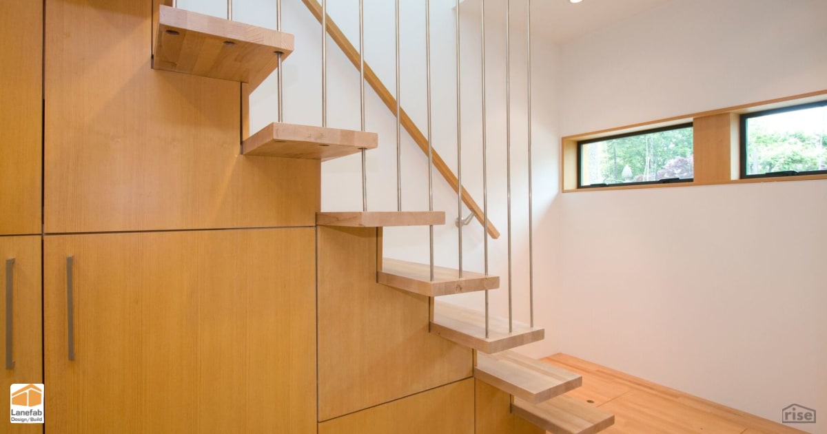 Mendoza House - Staircase with Fixed Window by Lanefab Design/Build