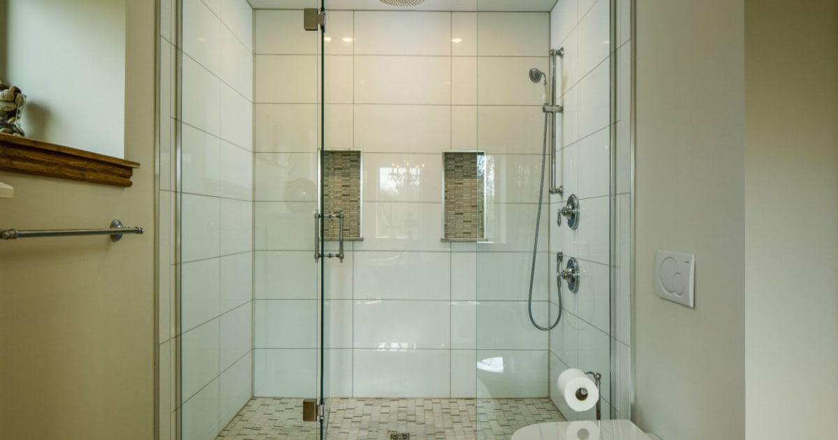 Rise | Red Castle Ensuite Shower with LED Lighting by The Conscious Builder