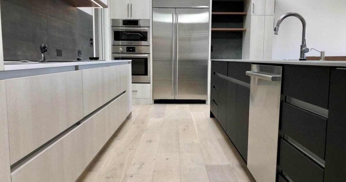 Light on dark open concept kitchen with Low-Flow Kitchen Faucet by ...