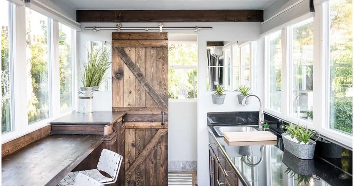 Rise | Container Home Sliding Barn Door Feature with Ceiling Light by ...