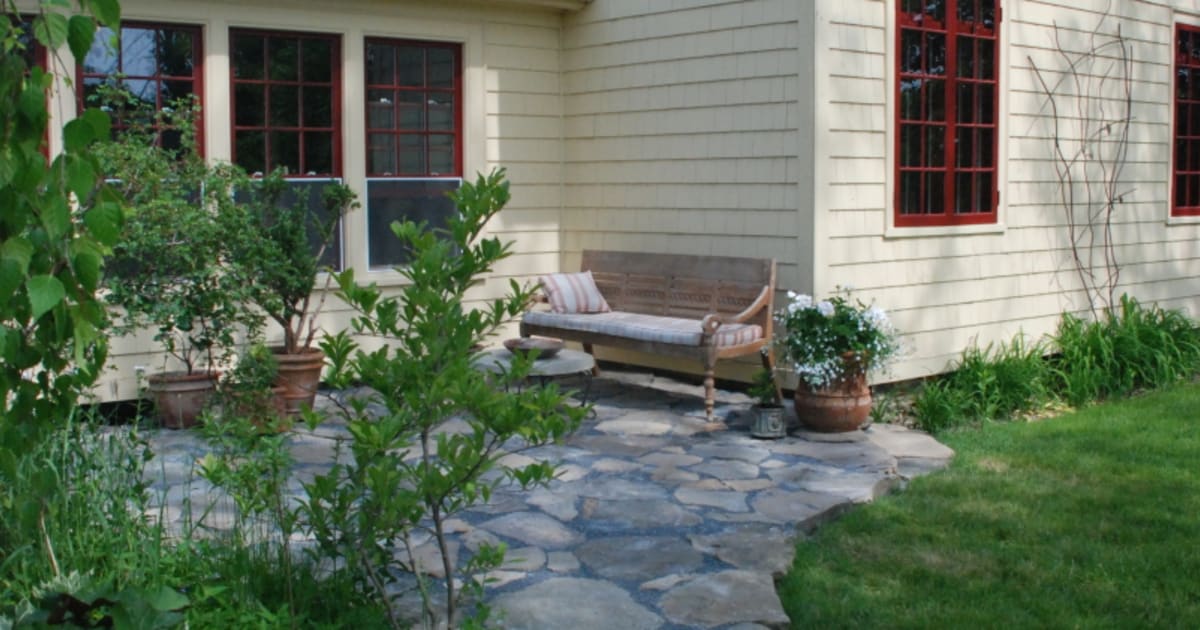 Rise | Red Window House Exterior Landscape with Clapboard Wood Siding ...