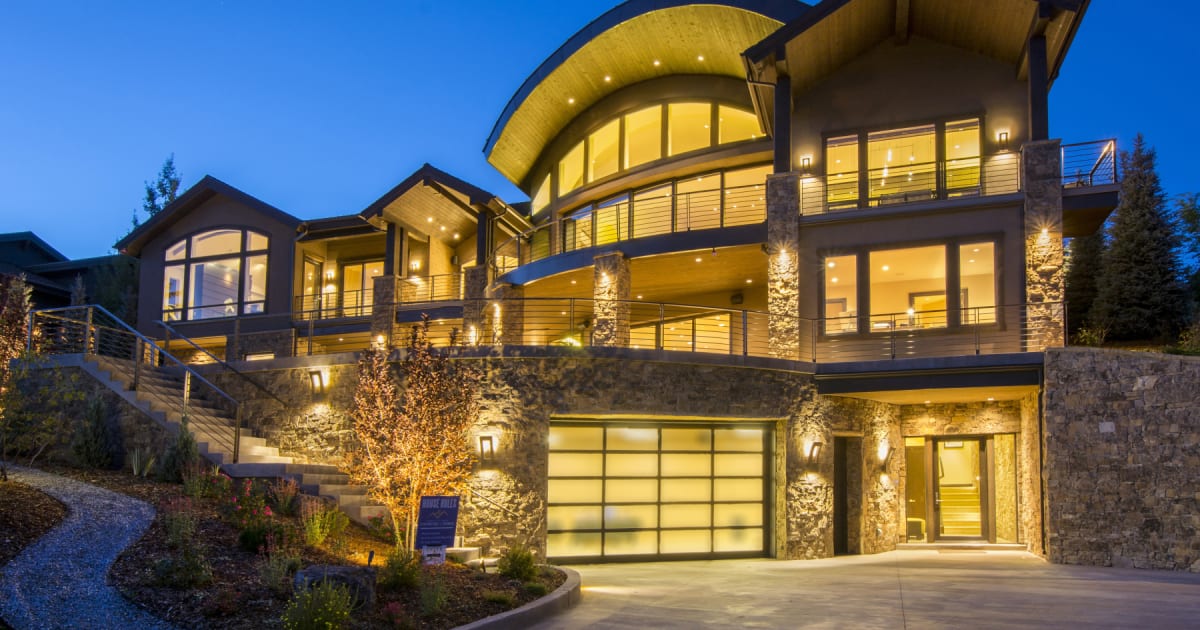 Rise | Exterior view from driveway with Accent Outdoor Lighting by ...