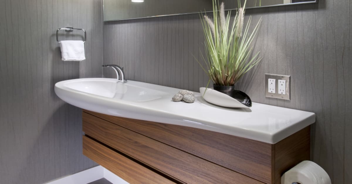 Rise | Powder Room with LED Lighting by My House Design/Build Team Ltd.